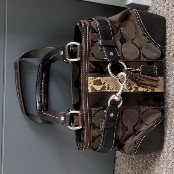 Coach | Bags | Coach Hampton Brown Snake Python Tassel Signature ...